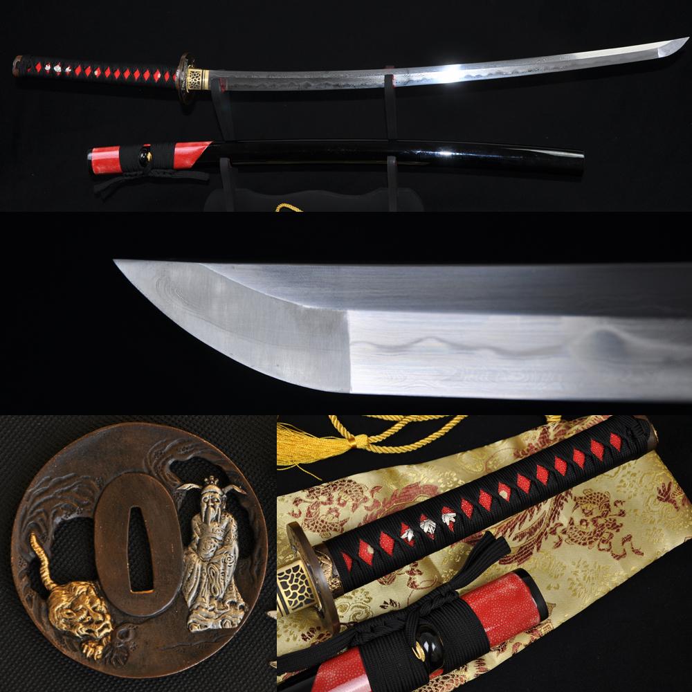 Clay Tempered Folded Steel Blade Ray Skin Saya Japanese Samurai Sword ...